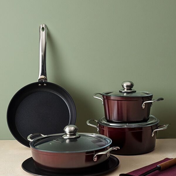 Titanium Professional Cookware Set 7 Pieces - Claret Red 1KTNCR0141197 ...